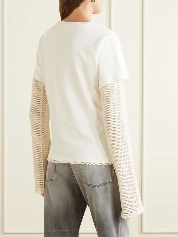Acne Studios Evina Layered Logo-printed Mesh-trimmed Cotton And Hemp-blend T-shirt