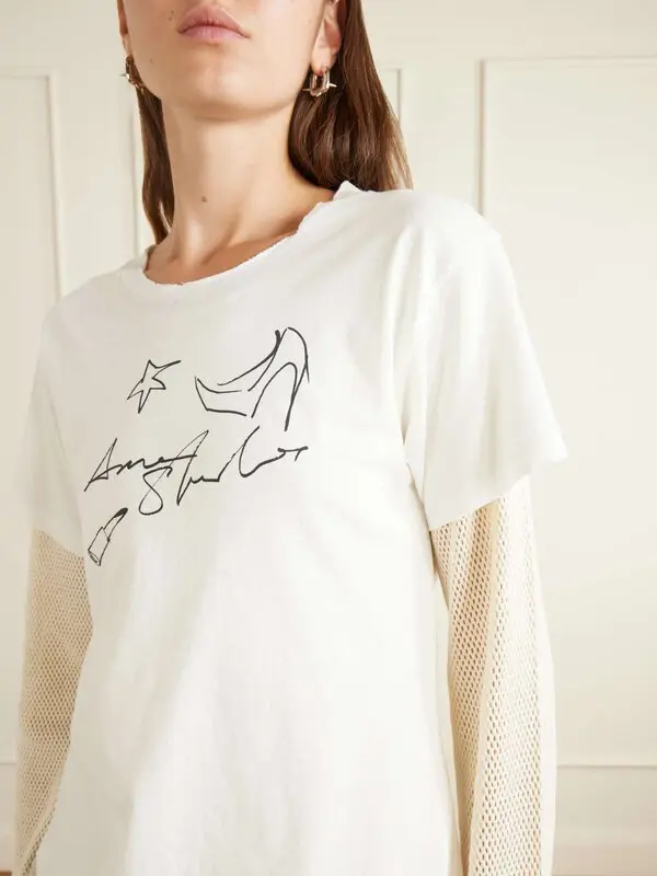 Acne Studios Evina Layered Logo-printed Mesh-trimmed Cotton And Hemp-blend T-shirt