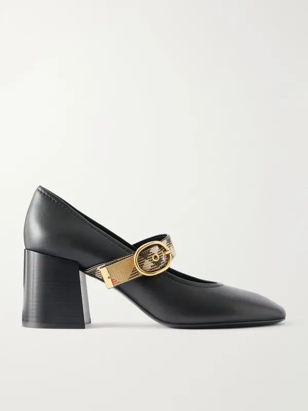 Burberry Checked Leather Mary Jane Pumps