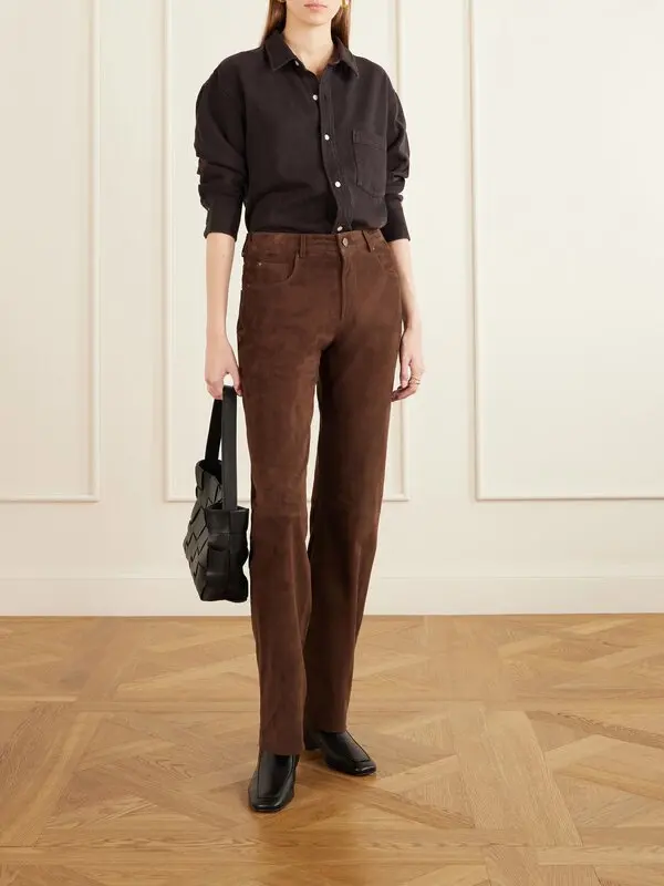 ARMA Suede Straight-leg Pants - Brown