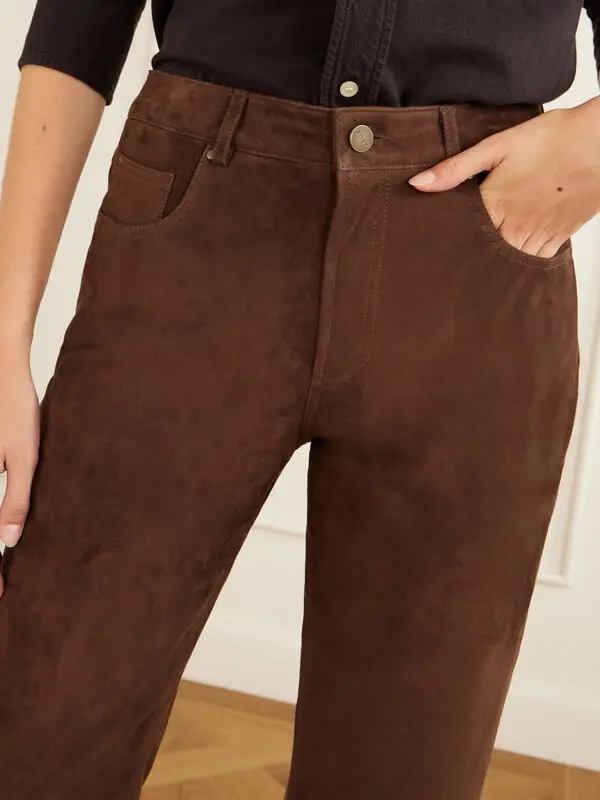 ARMA Suede Straight-leg Pants - Brown