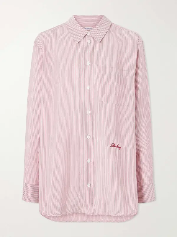 Burberry Logo-embroidered Striped Silk Shirt