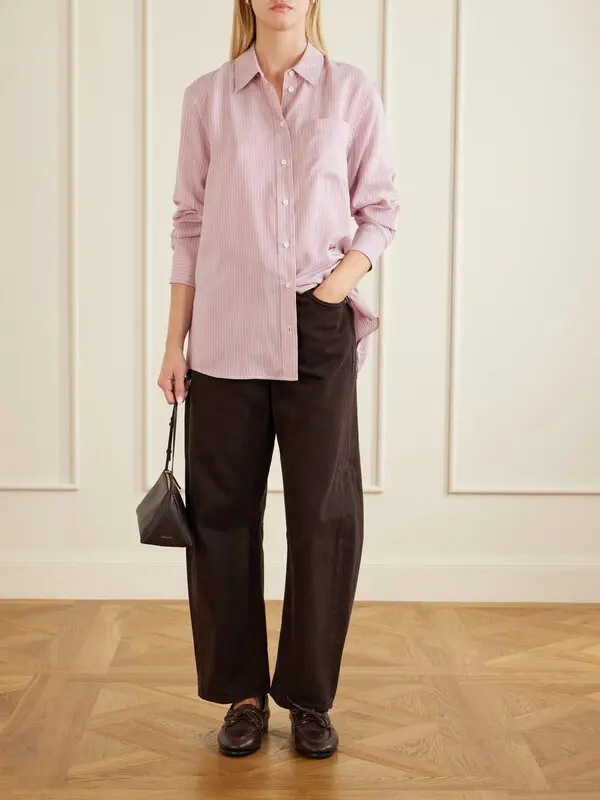 Burberry Logo Embroidered Striped Silk Shirt