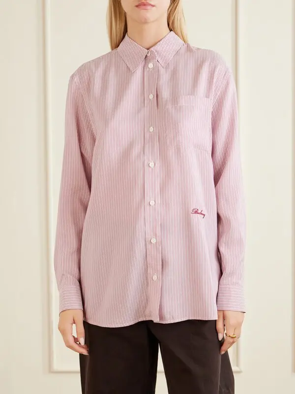 Burberry Logo Embroidered Striped Silk Shirt