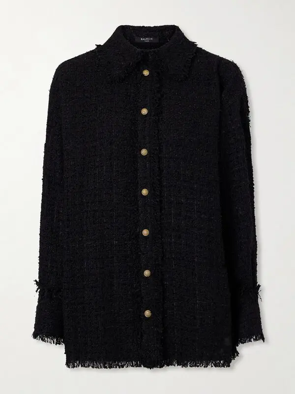 Balmain Cotton-blend Tweed Shirt With Raw Edges