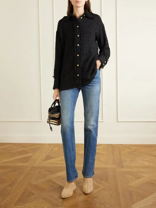 Balmain Cotton-blend Tweed Shirt With Raw Edges