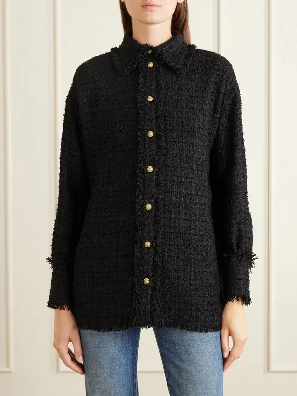 Balmain Cotton-blend Tweed Shirt With Raw Edges