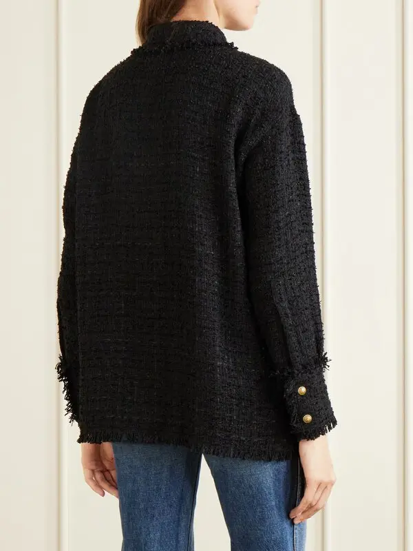 Balmain Cotton-blend Tweed Shirt With Raw Edges