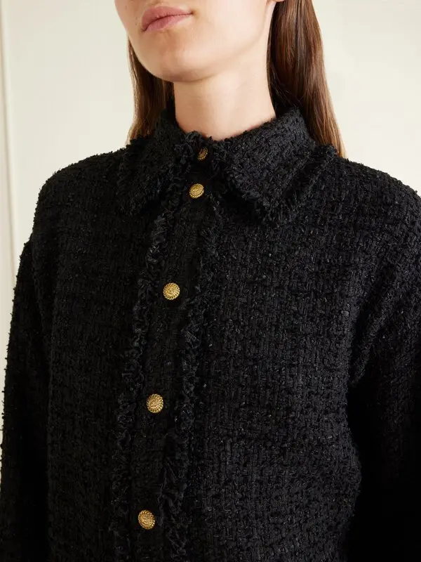 Balmain Cotton-blend Tweed Shirt With Raw Edges