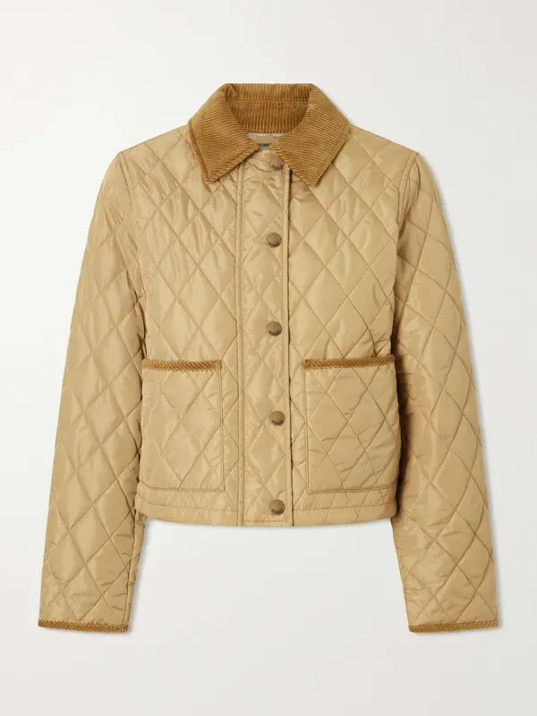 Burberry Cropped Corduroy-trimmed Quilted Shell Jacket