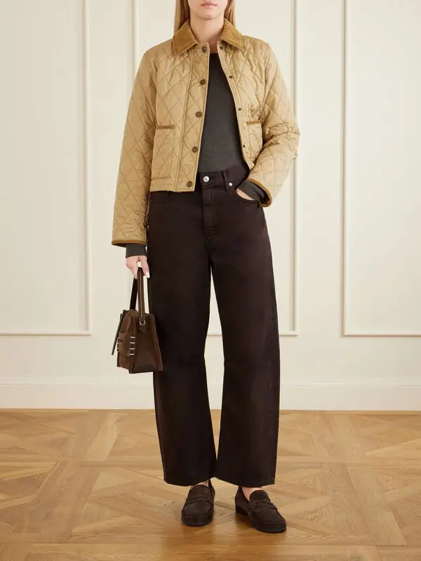 Burberry Cropped Corduroy-trimmed Quilted Shell Jacket