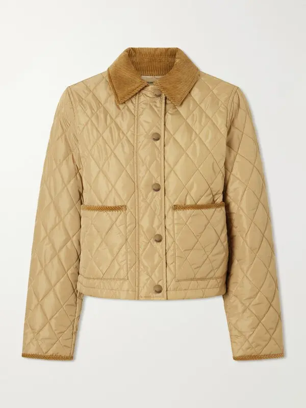 Burberry Cropped Quilted Jacket With Corduroy Trim - Neutrals