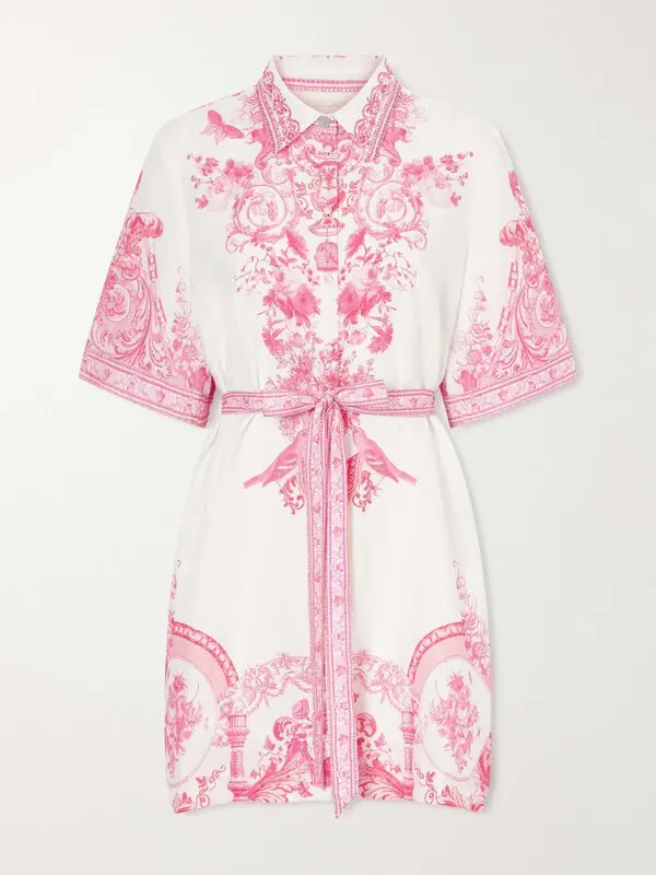 Camilla Floral-print Embellished Linen Mini Dress