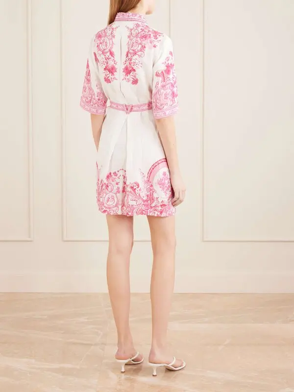 Camilla Floral-print Embellished Linen Mini Dress