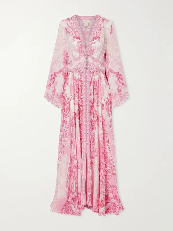 Camilla Embellished Floral-print Silk Maxi Dress - Pink