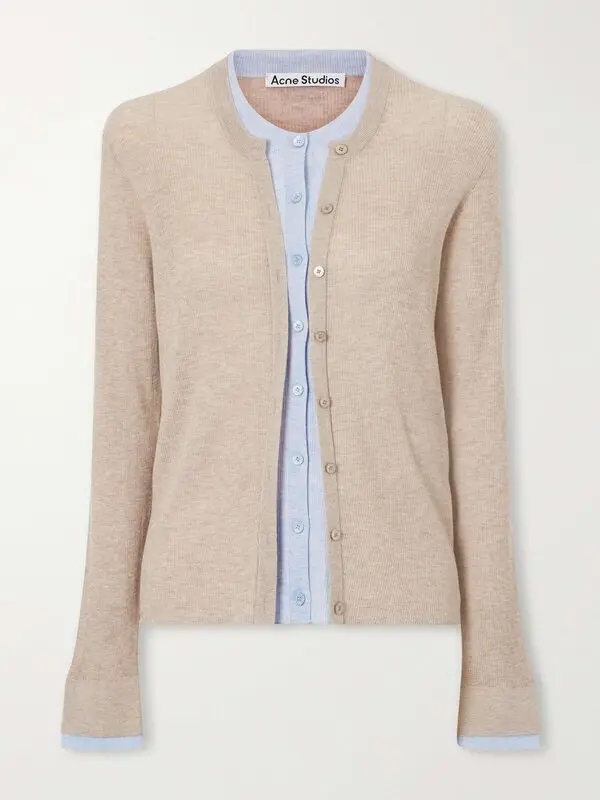 Acne Studios Kalet Layered Ribbed-knit Silk And Wool-blend Cardigan