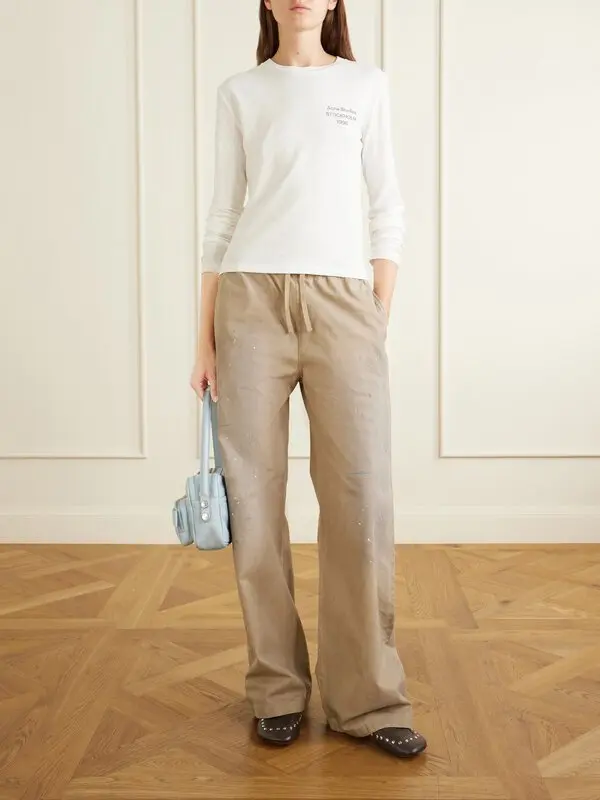 Acne Studios Distressed Logo Print Long Sleeve T-shirt - Neutrals