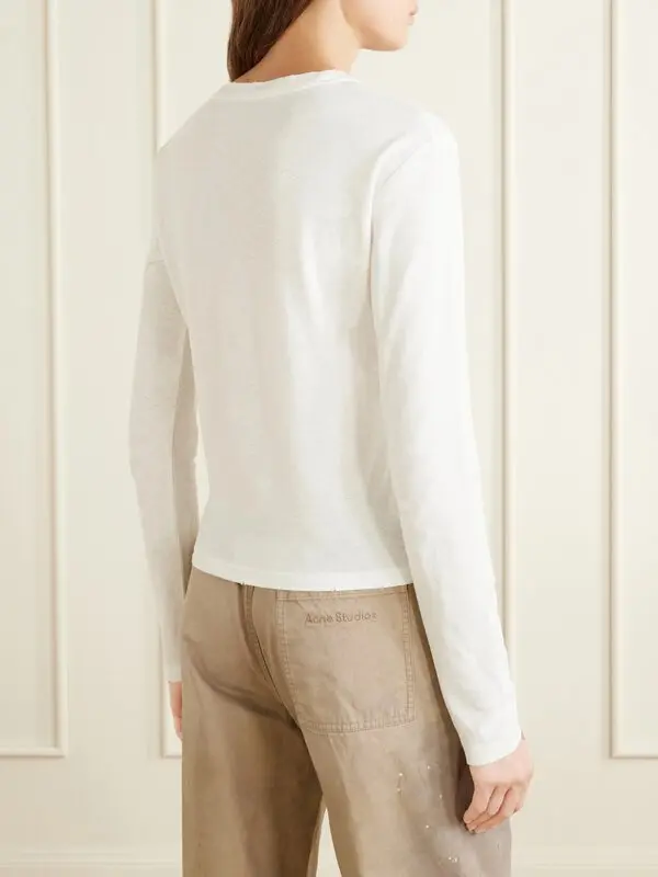Acne Studios Distressed Logo Print Long Sleeve T-shirt - Neutrals