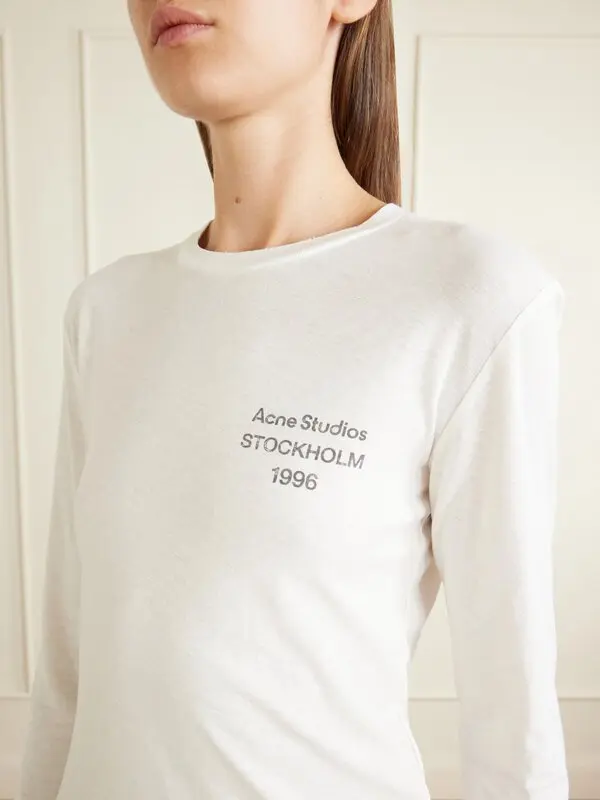Acne Studios Distressed Logo Print Long Sleeve T-shirt - Neutrals