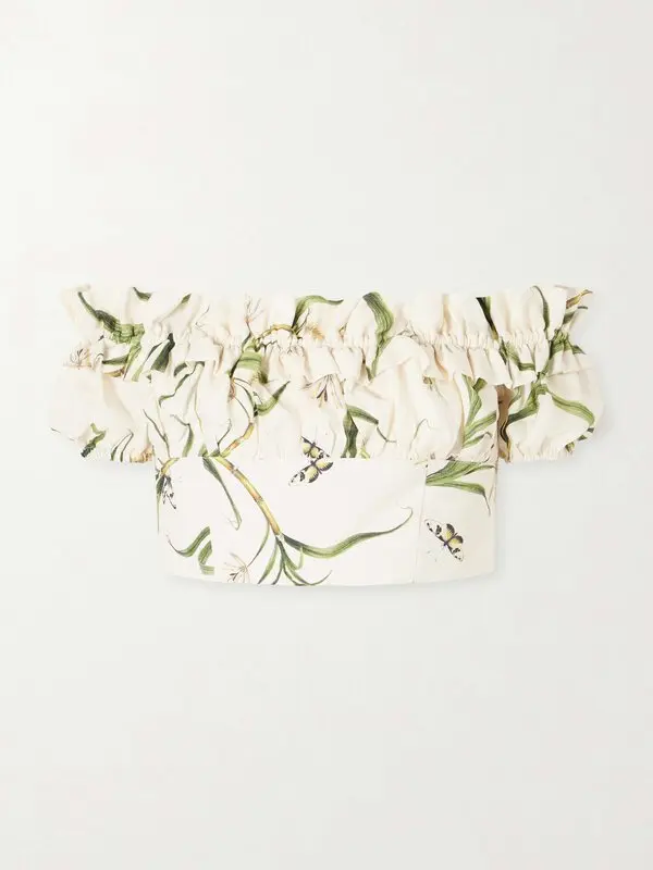 Agua Bendita Pimienta Azucar Cropped Floral-print Linen Top - Cream