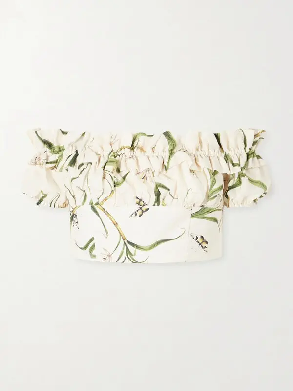 Agua Bendita Pimienta Azucar Cropped Floral Linen Top - Neutrals