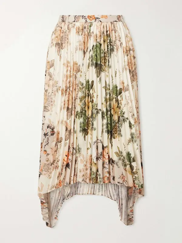 Acne Studios Pleated Floral-print Georgette Midi Skirt