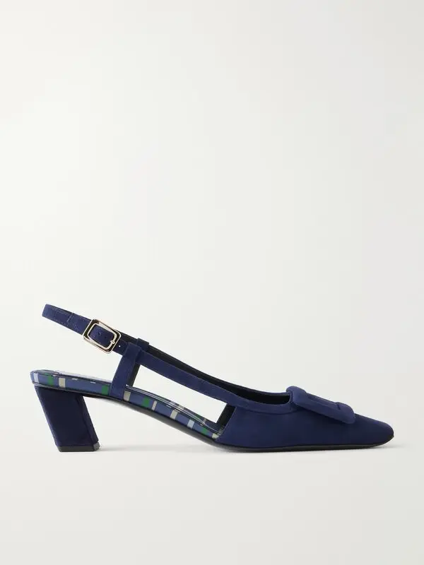 ROGER VIVIER Belle Vivier 45 Buckled Suede Slingback Pumps - Blue