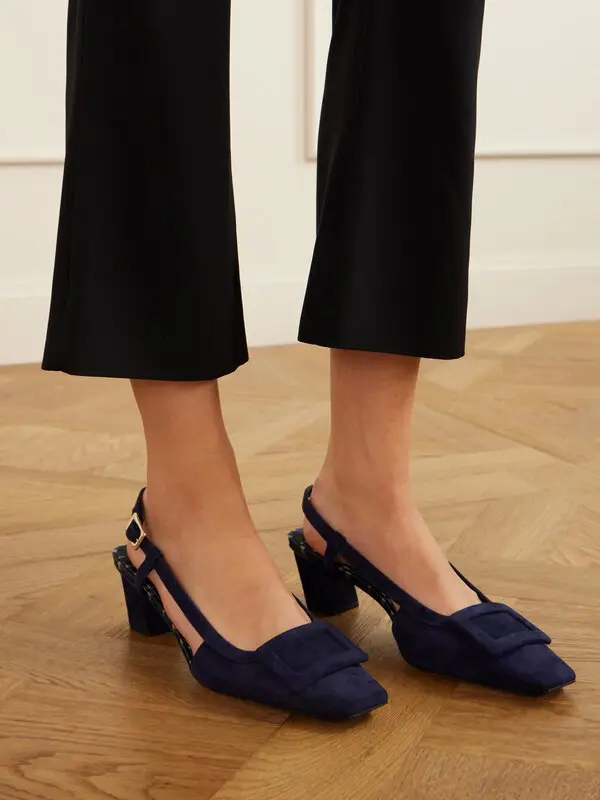 ROGER VIVIER Belle Vivier 45 Buckled Suede Slingback Pumps - Blue