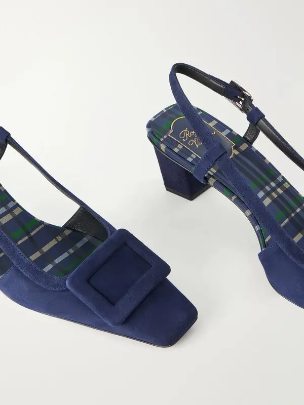 ROGER VIVIER Belle Vivier 45 Buckled Suede Slingback Pumps - Blue