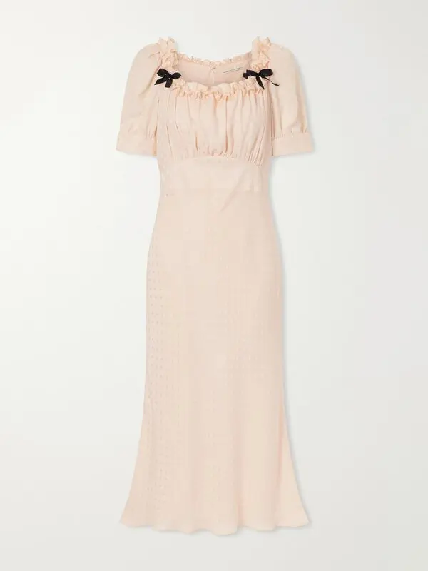 Alessandra Rich Ruffled Bow-embellished Silk-jacquard Midi Dress