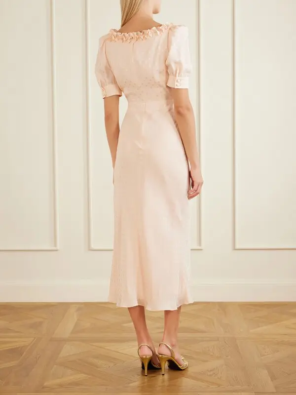 Alessandra Rich Ruffled Bow-embellished Silk-jacquard Midi Dress