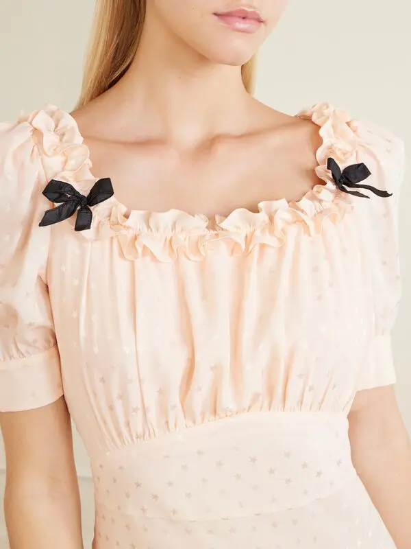 Alessandra Rich Ruffled Bow-embellished Silk-jacquard Midi Dress