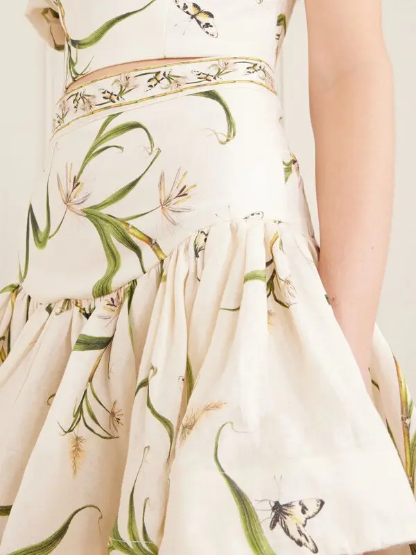 Agua Bendita Jacarina Ruffled Floral-print Linen Mini Skirt