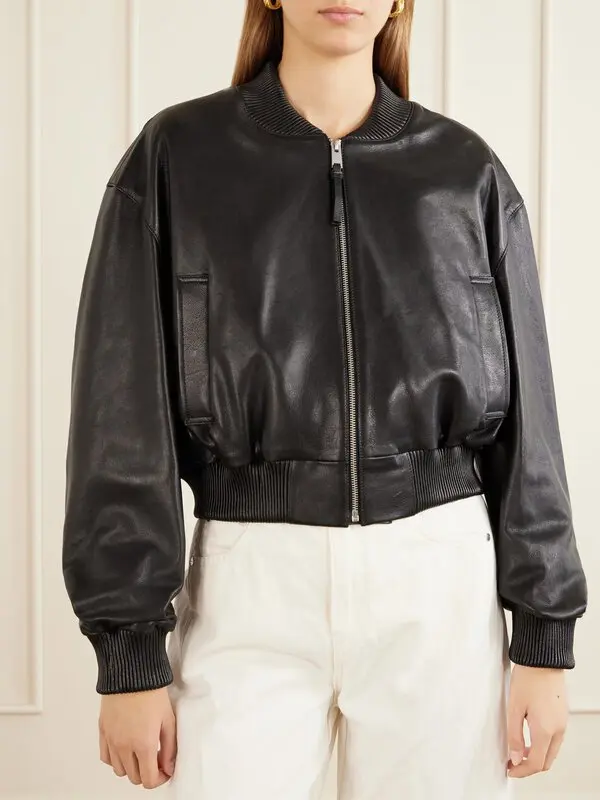 ARMA Hannan Leather Bomber Jacket - Black