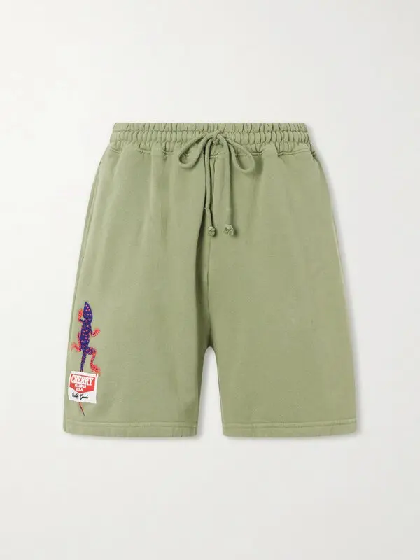 CHERRY LOS ANGELES Embroidered Cotton Shorts - Green