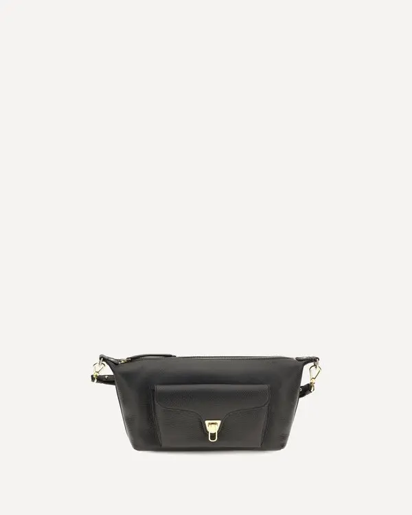 COCCINELLE Beat Generation Leather Shoulder Bag With Gold Tone Hardware - Black