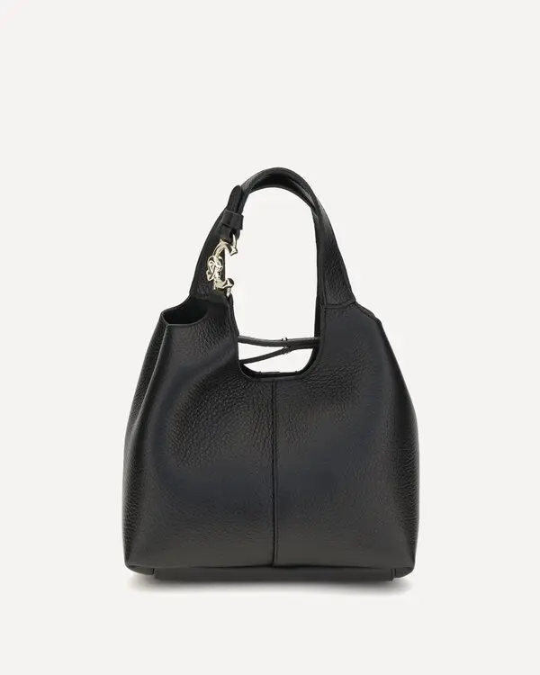 COCCINELLE C-easy Small Grained Leather Handbag With Top Handle And Adjustable Strap - Black
