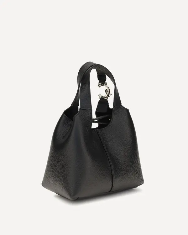 COCCINELLE C-easy Small Grained Leather Handbag With Top Handle And Adjustable Strap - Black