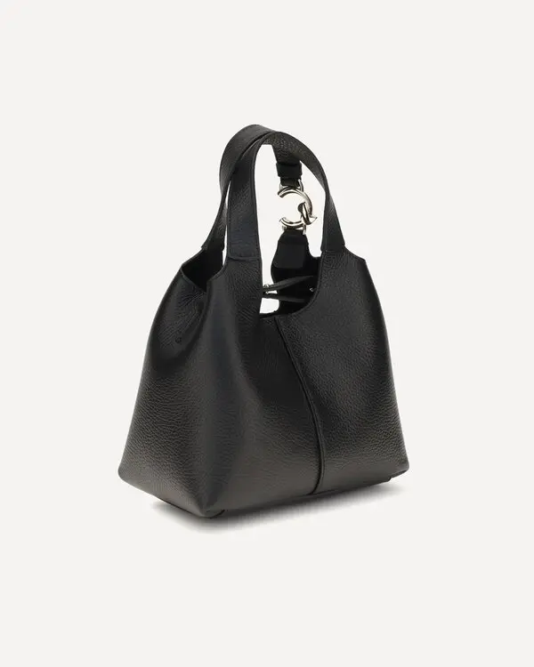COCCINELLE C-easy Small Grained Leather Handbag With Top Handle And Adjustable Strap - Black