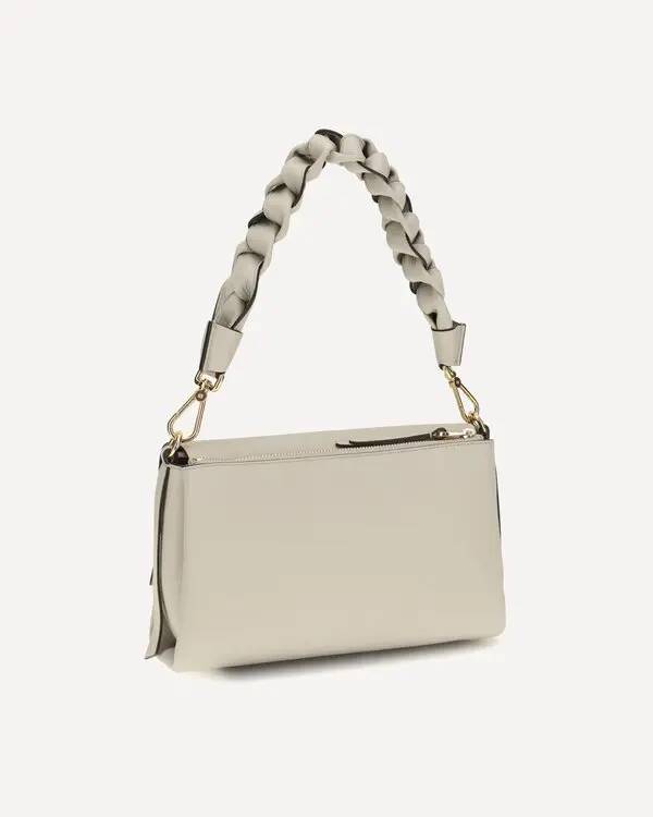 COCCINELLE Boheme Shoulder Bag With Woven Handle - Cream