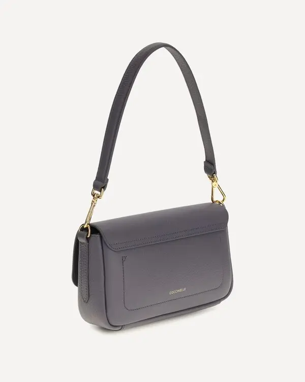 COCCINELLE C-me Lock Medium Shoulder Bag In Grained Leather - Light Blue