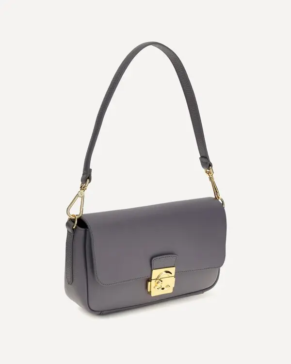 COCCINELLE C-me Lock Medium Shoulder Bag In Grained Leather - Light Blue