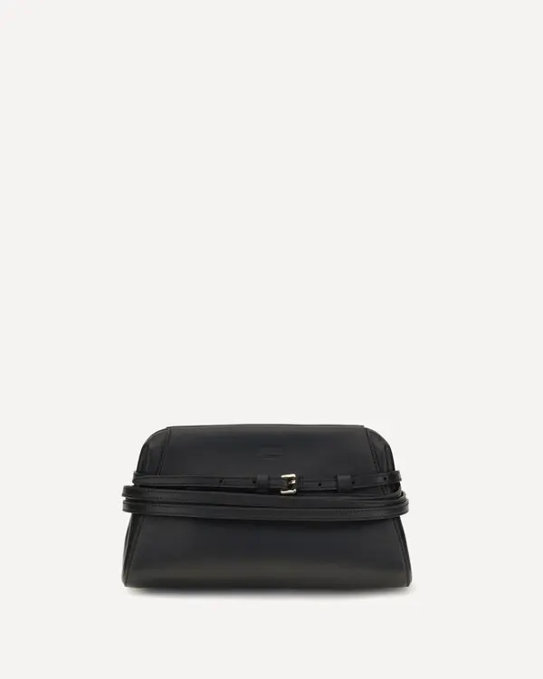 Moschino Belt Detail Clutch In Leather - Black