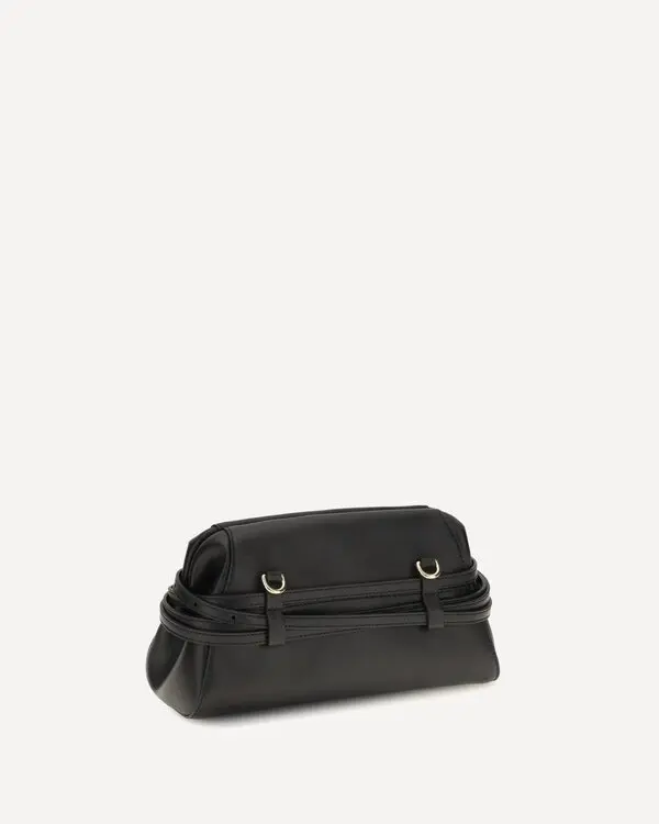 Moschino Belt Detail Clutch In Leather - Black
