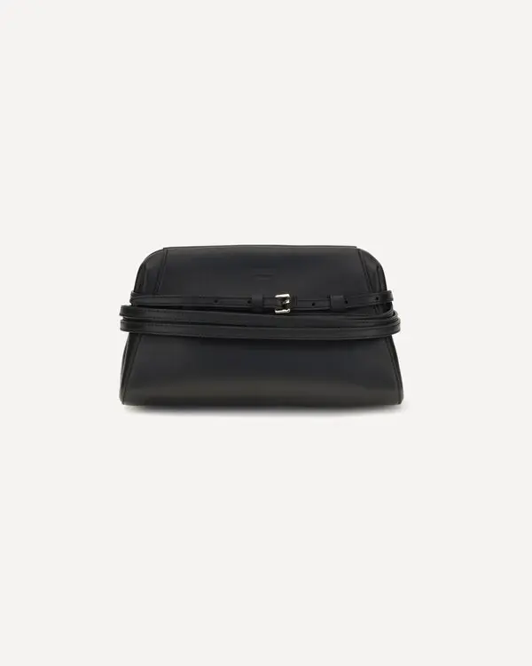 Moschino Belt Detail Clutch In Leather - Black