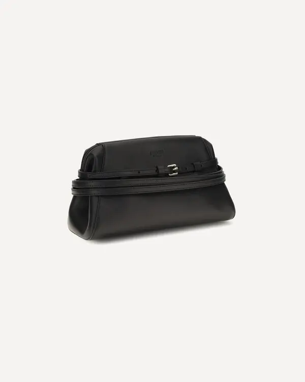 Moschino Belt Detail Clutch In Leather - Black