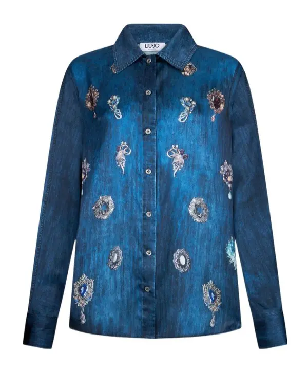 Liu Jo Lace-overlay Denim Effect Shirt