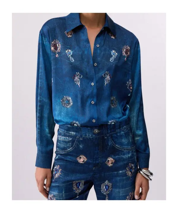 Liu Jo Lace-overlay Denim Effect Shirt