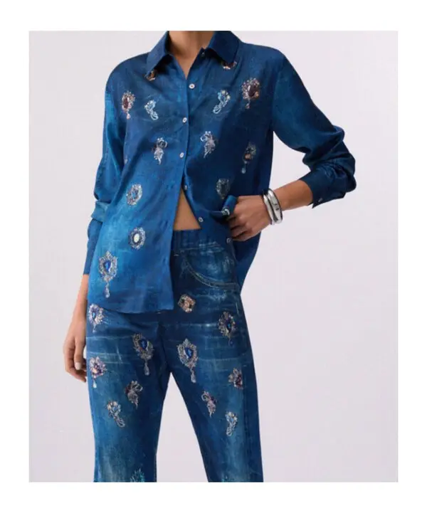 Liu Jo Lace-overlay Denim Effect Shirt