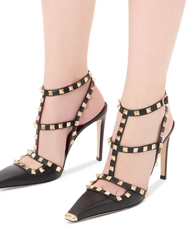 Valentino Garavani Rockstud Embellished Ankle Strap Pumps